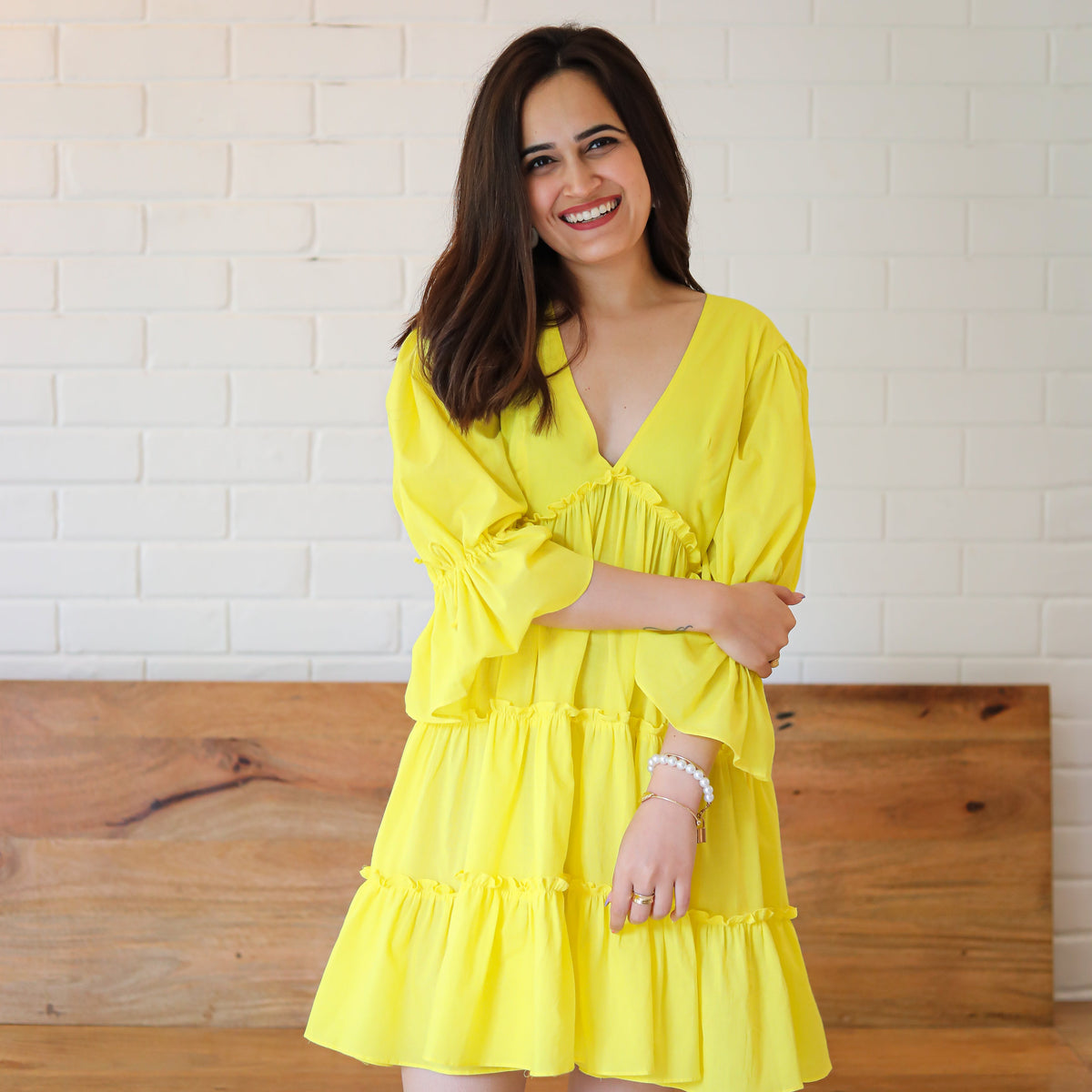 Buy Ordinaree Buttercup Tiered Yellow Designer Short Dress For Women Online