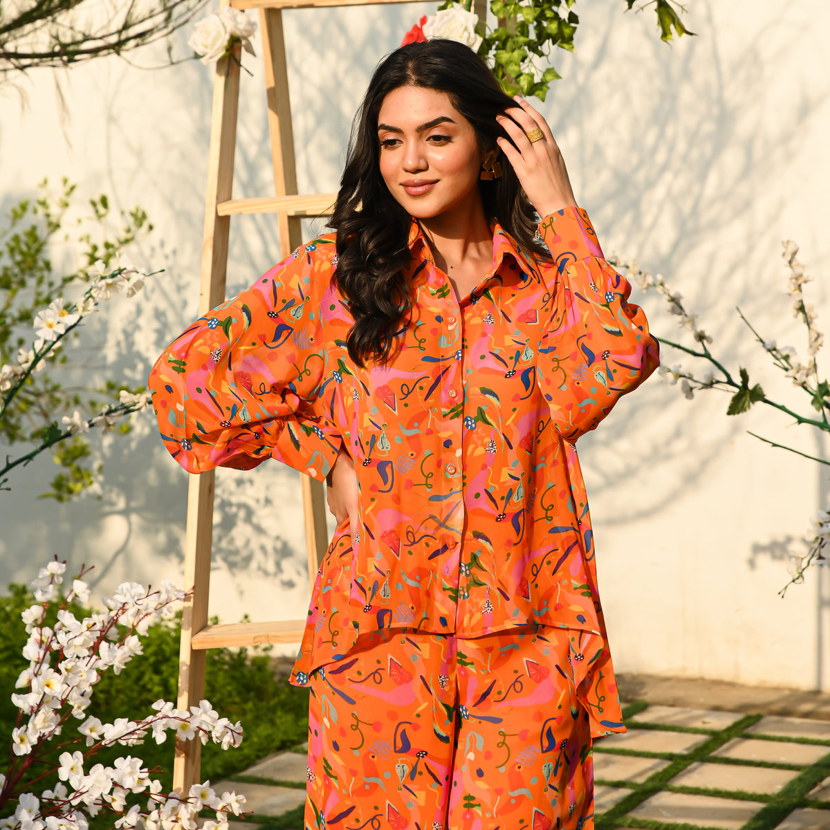 Mandarin Designer Georgette Orange Co-Ord Set For Women Online – Ordinaree