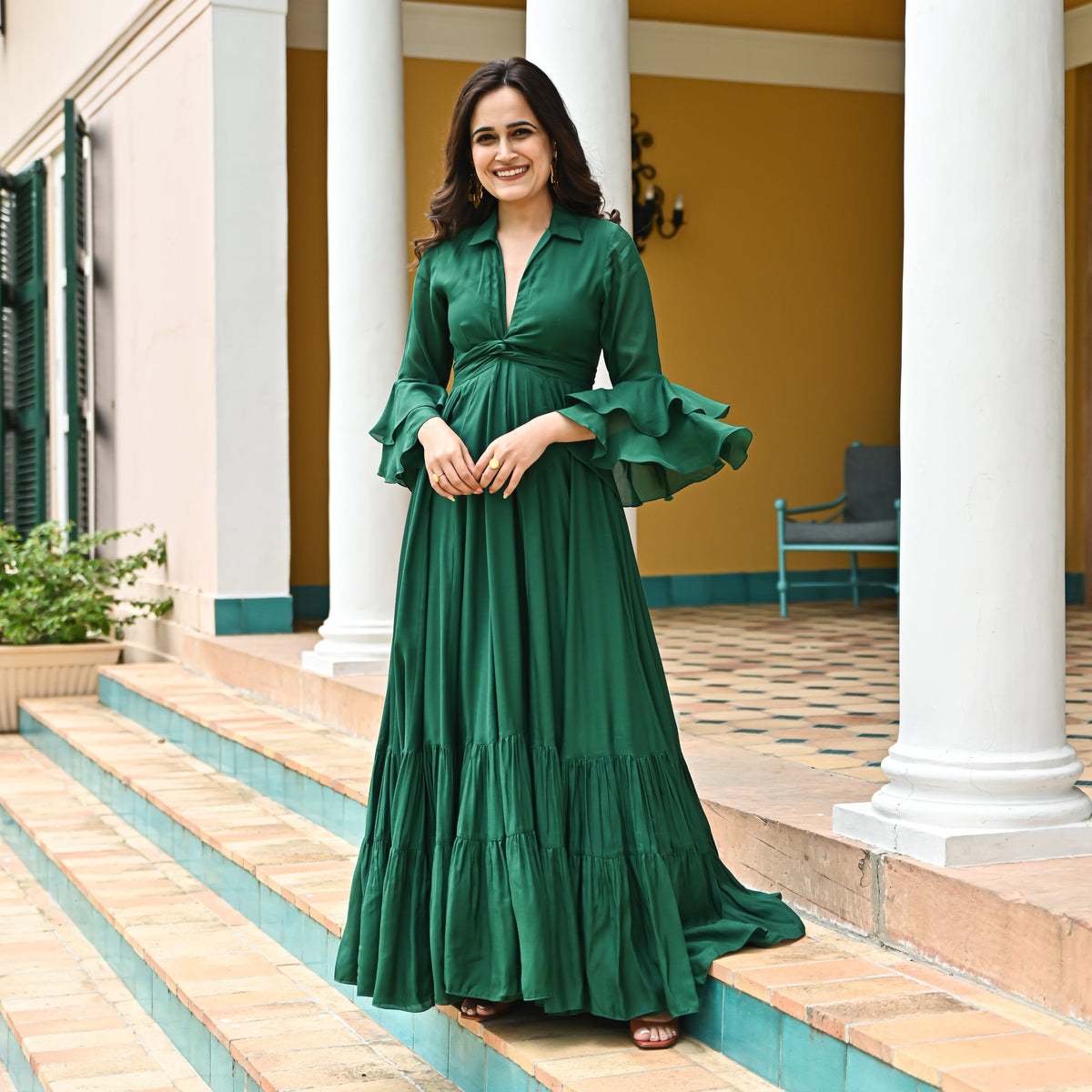 Buy Ordinaree Evergreen Green Designer Full Sleeve Long Dress For Women ...