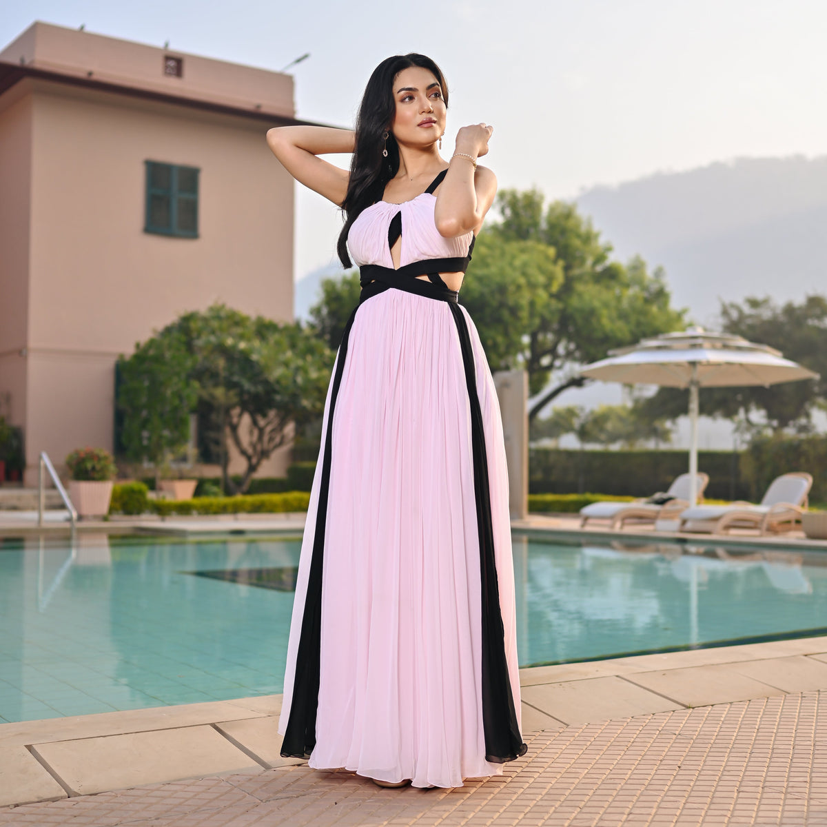 Blackberry Blush Designer Georgette Long Dress For Women Online – Ordinaree