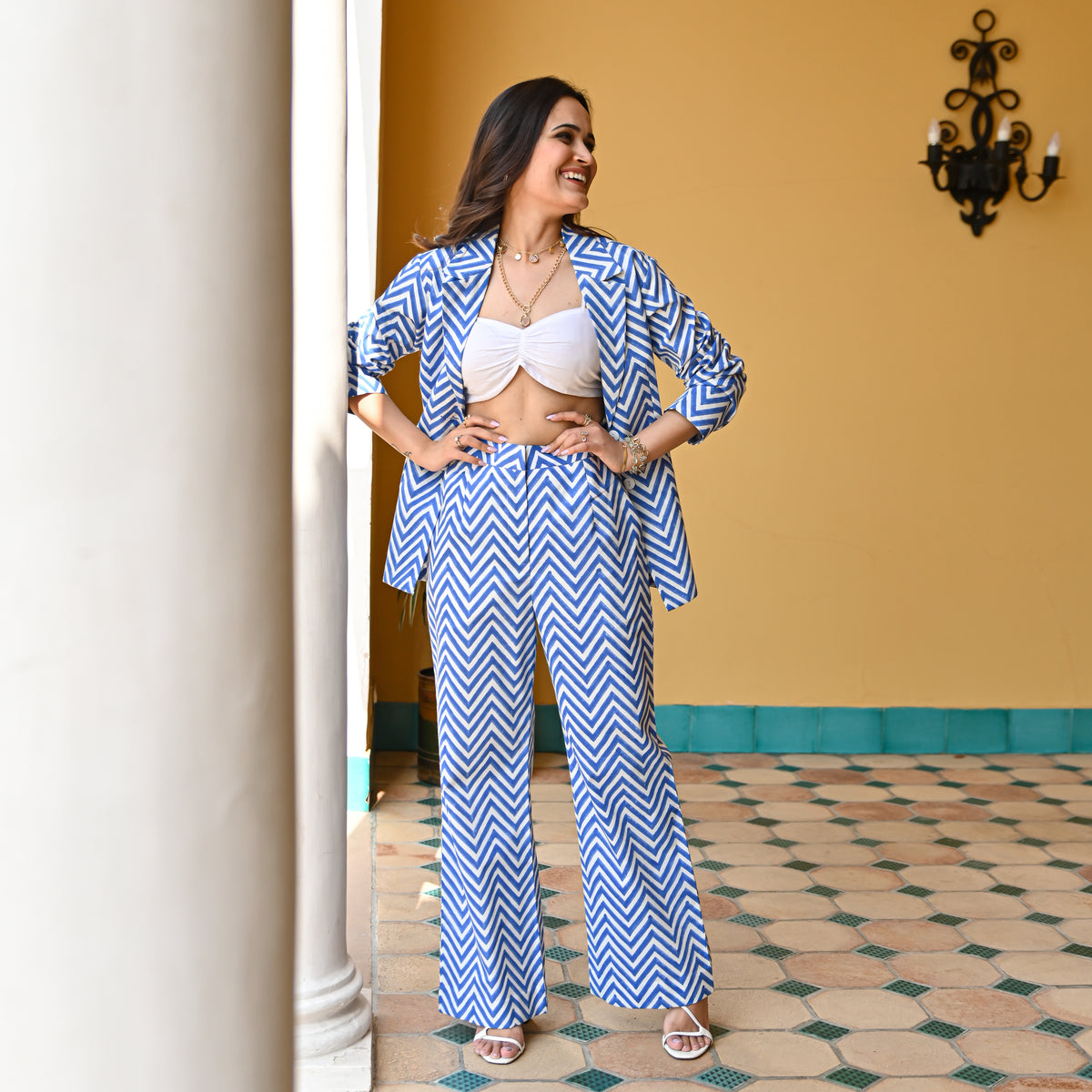 Shop Chevron Cotton Blazer Set | Casual Blazer Set | Ordinaree